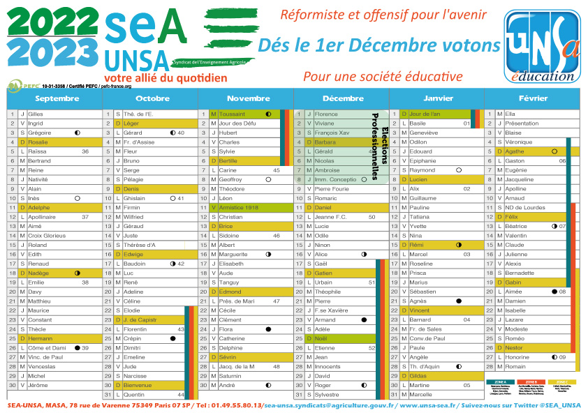 Calendrier scolaire 2022 / 2023 du SEA-UNSA – SEA-UNSA